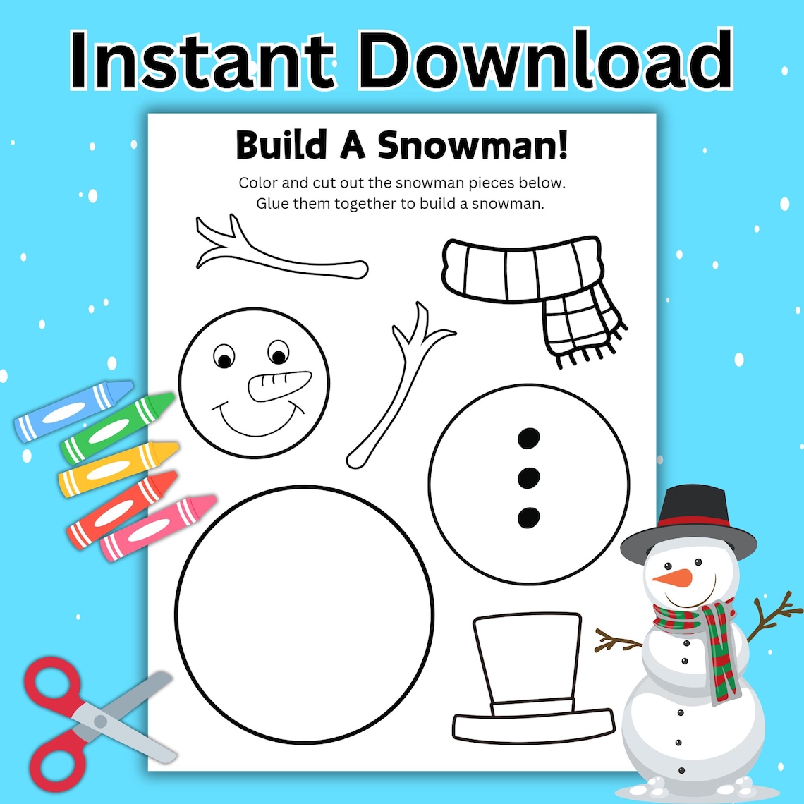 Build A Snowman Printable Winter Activity for Kids, Snowman Color, Cut ...