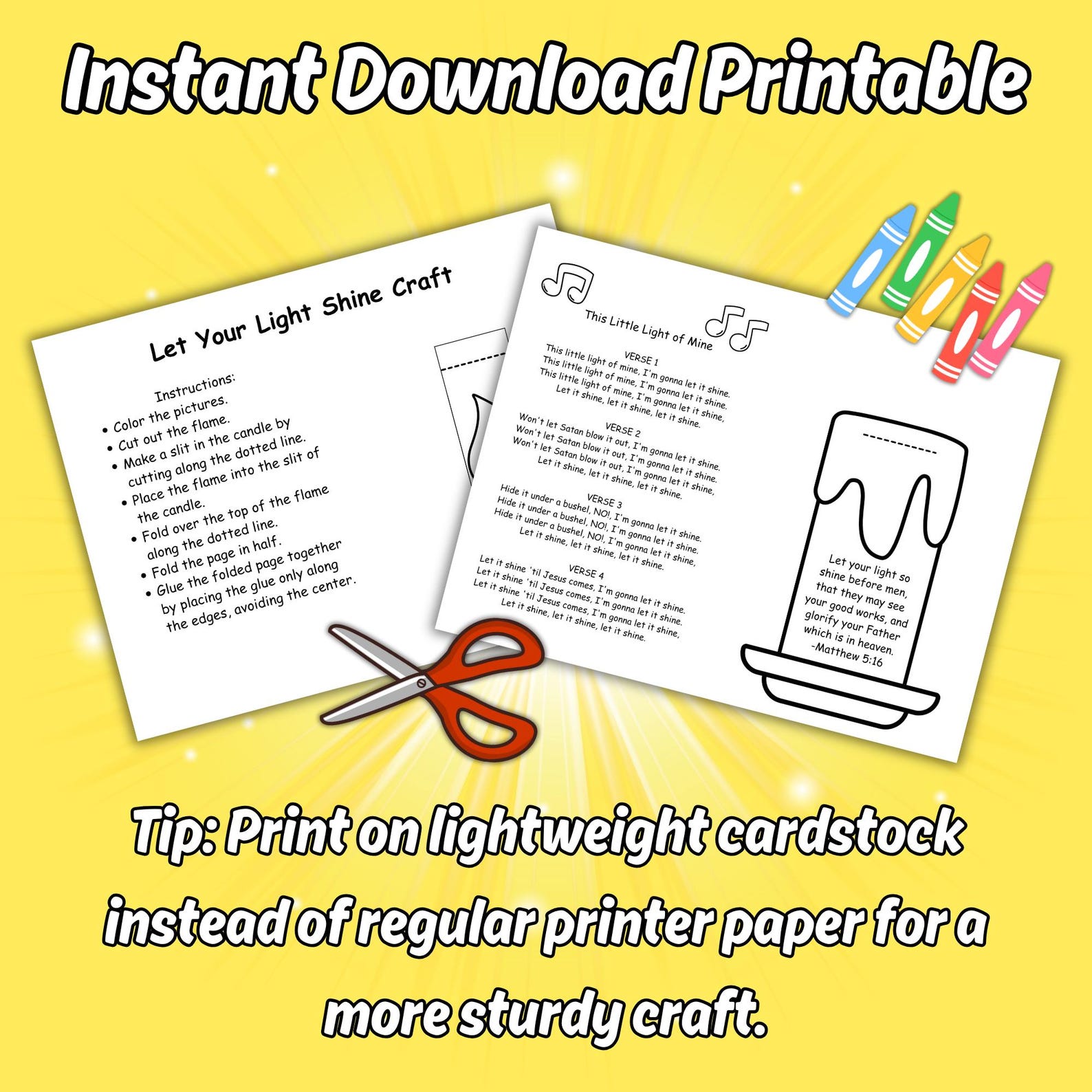 Let Your Light Shine Bible Craft Printable for Kids Bible Lesson, This ...