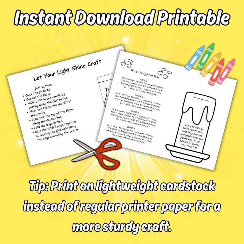 Let Your Light Shine Bible Craft Printable for Kids Bible Lesson, This ...