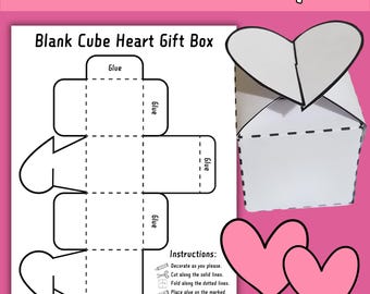 Heart Cube Gift Box Craft for Kids, Printable Heart Treat Box Valentine ...