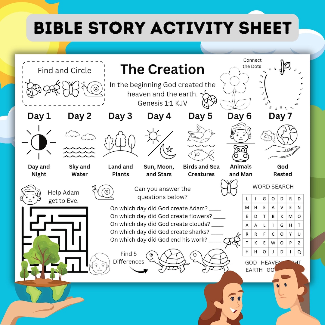 The Creation Kids Activity Sheet, Bible Story Coloring Activity Page ...