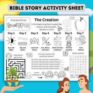 The Creation Kids Activity Sheet, Bible Story Coloring Activity Page, Creation Activity Placemat ...