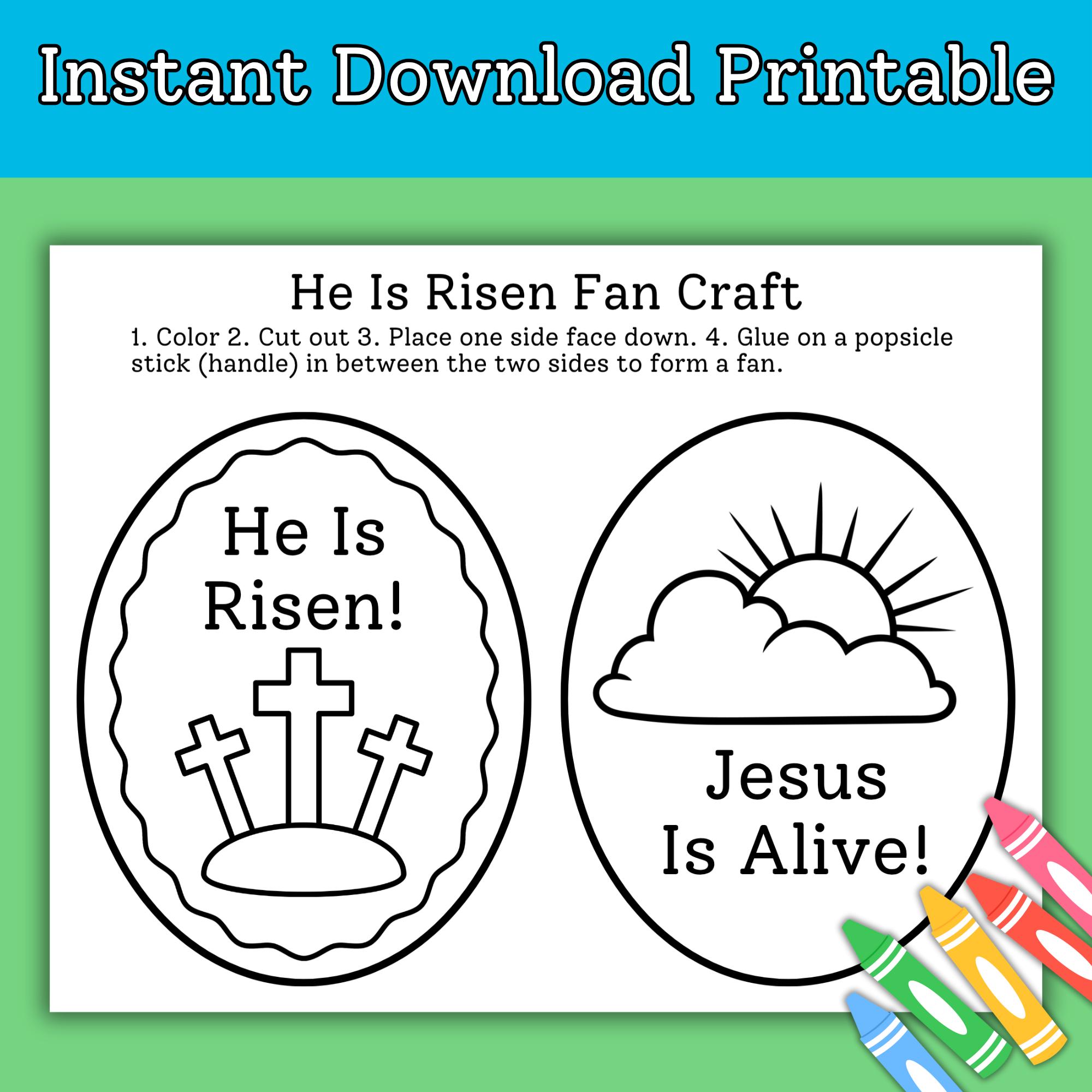 He is Risen Fan Craft for Kids Sunday School Bible Lesson, the ...
