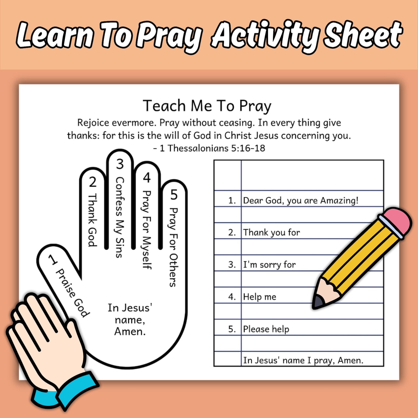 Teach Me to Pray Printable Children's Church Activity for Kids Sunday ...