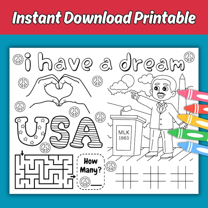 MLK Day Coloring Activity Worksheet for Kids, Martin Luther King Jr ...