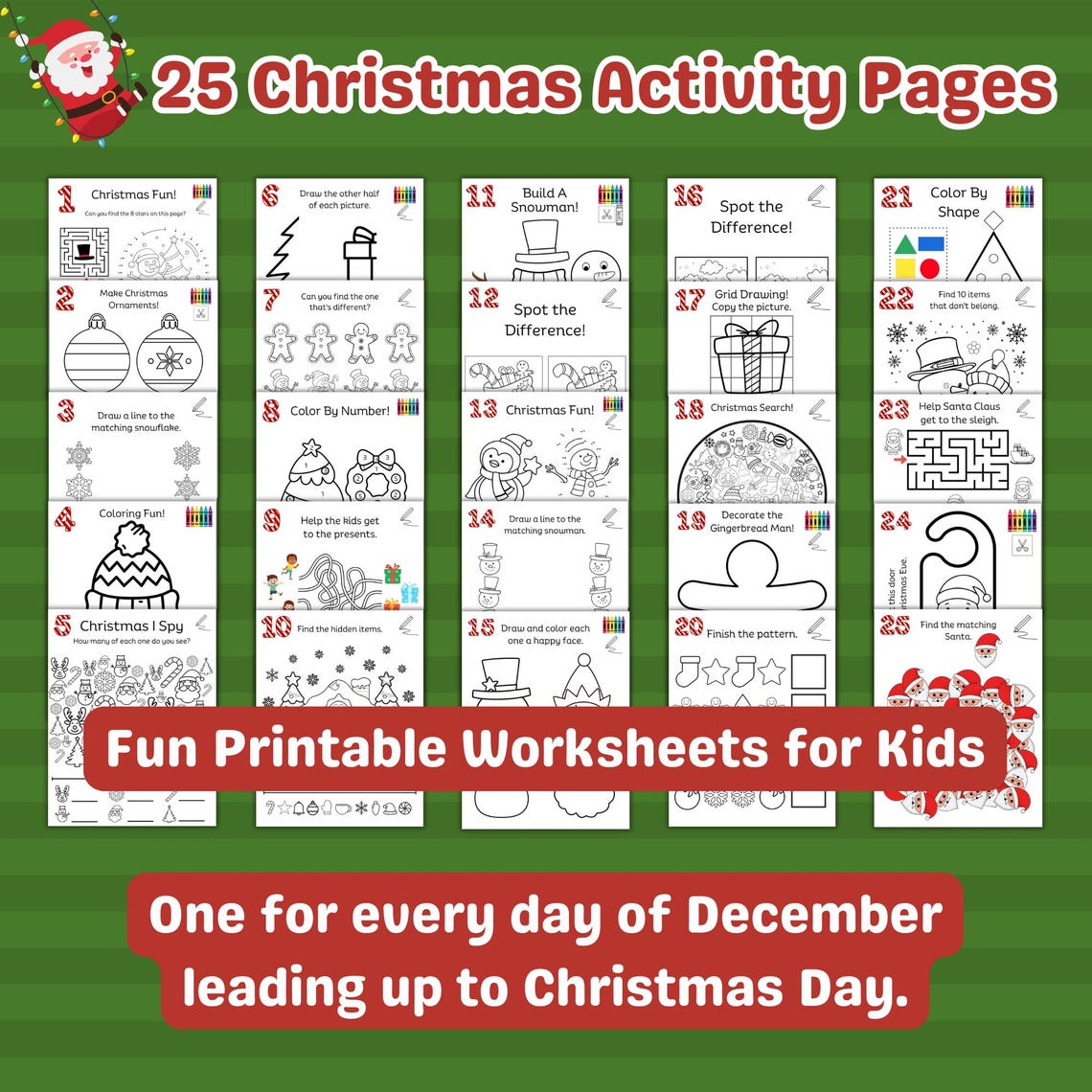 25 Christmas Activity Pages, Countdown to Christmas Activity Sheets ...