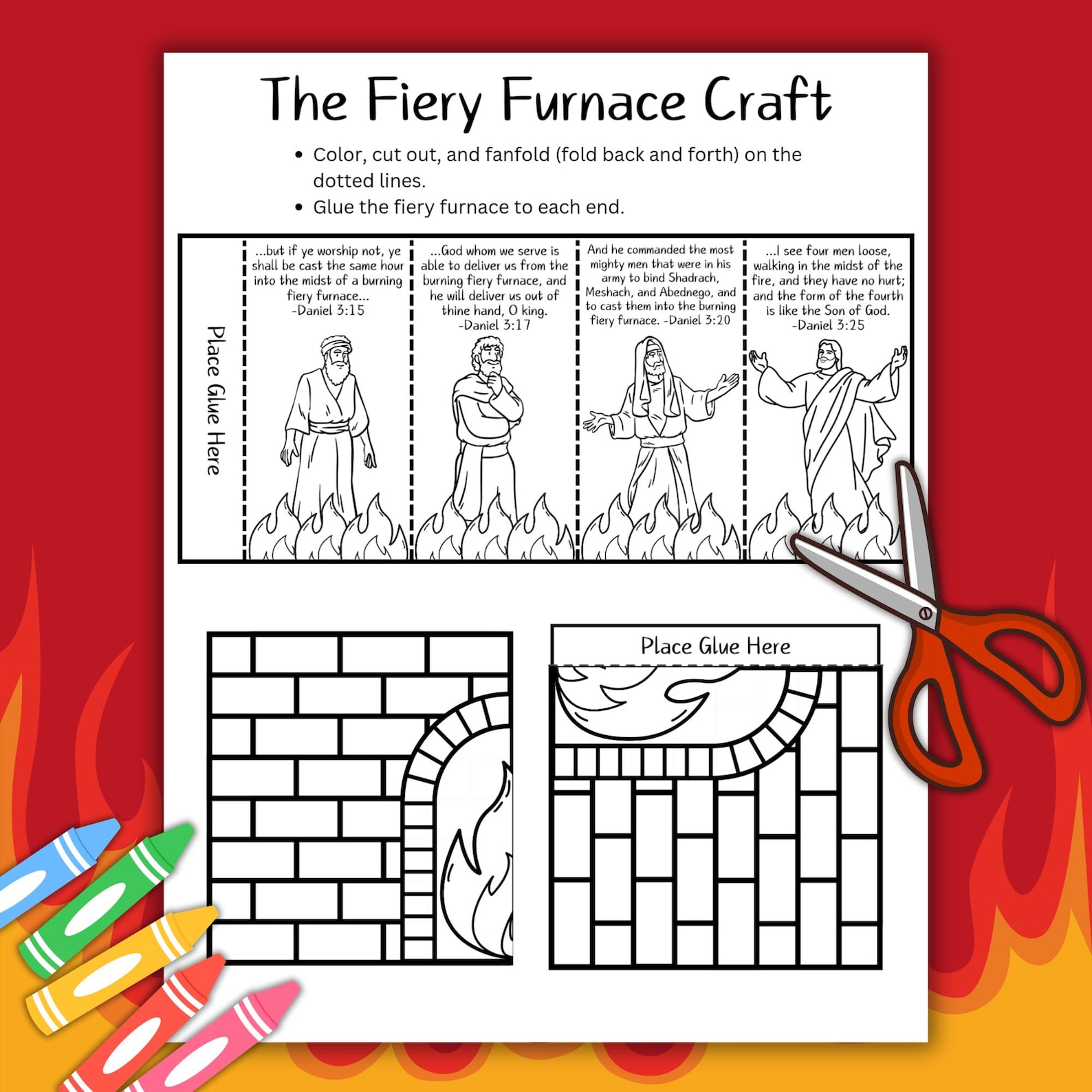The Fiery Furnace Folding Suprise Bible Craft Printable for Kids Sunday ...