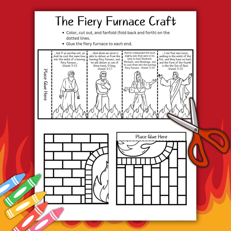 The Fiery Furnace Folding Suprise Bible Craft Printable for Kids Sunday ...