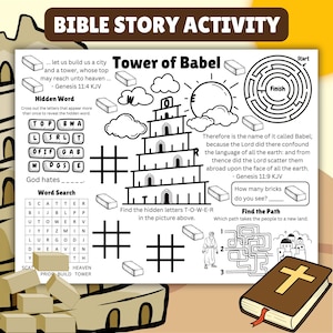Tower of Babel Activity Sheet, Bible Story Coloring Activity Page ...