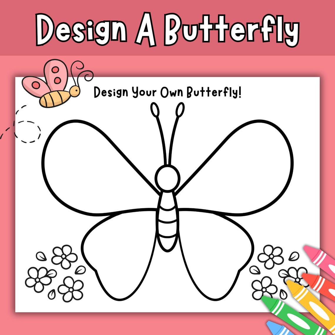 Design Your Own Butterfly Coloring Activity Page for Kids, Decorate A ...