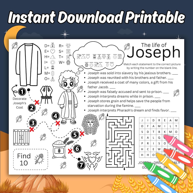 The Life of Joseph the Dreamer Kids Printable Activity Sheet, Joseph ...