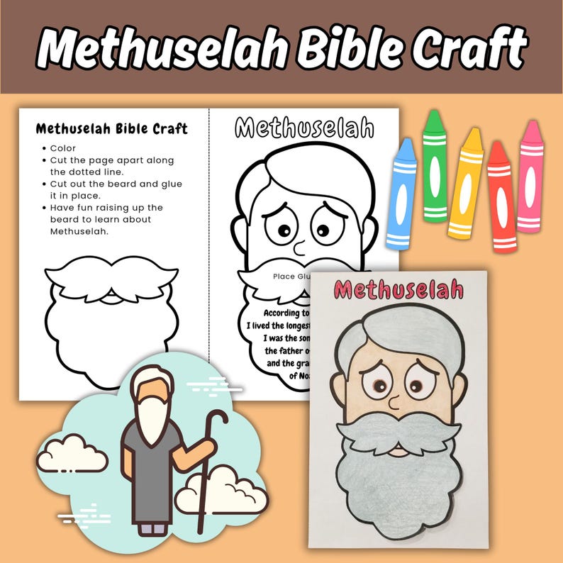 Bible Craft Bundle for Kids, 7 Printable Color Cut Paste Christian ...