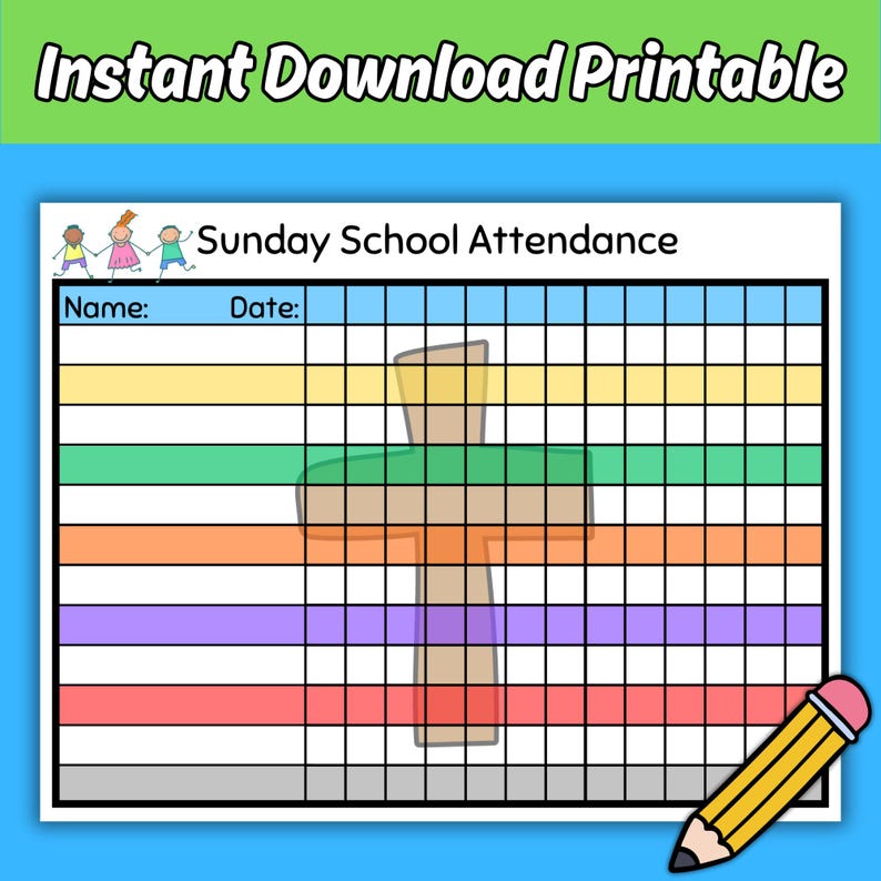 Sunday School Classroom Attendance Chart, Simple Children's Church ...