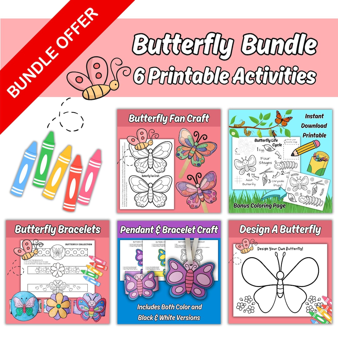 Butterfly Crafts and Activities Printable Bundle for Kids, Coloring ...