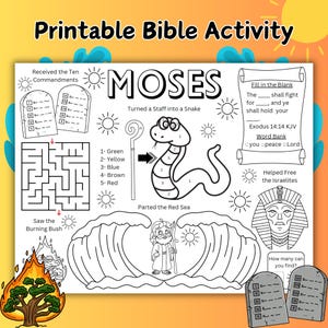 Moses Kids Activity Sheet, Bible Story Coloring Activity Page, Moses ...