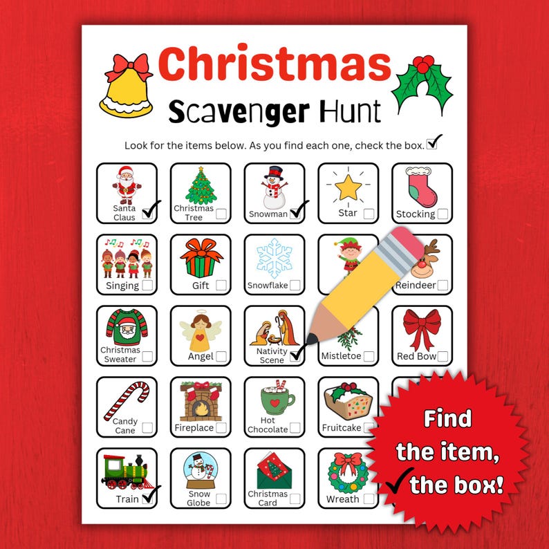 Christmas Scavenger Hunt Activity Printable, Indoor Scavenger Hunt ...