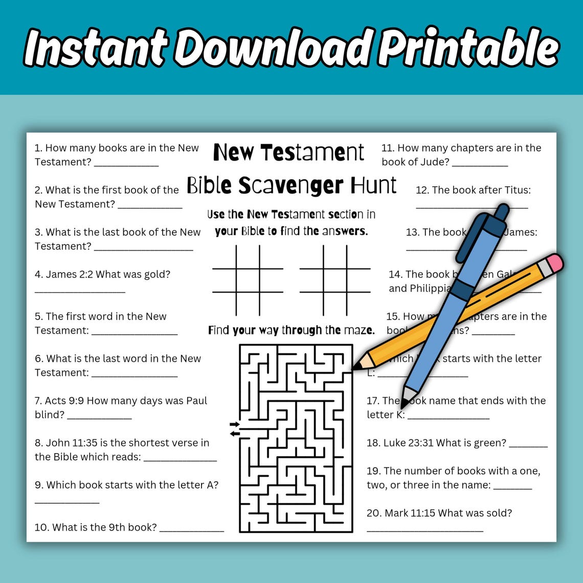 New Testament Books of the Bible Scavenger Hunt Activity Sheet Placemat ...