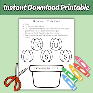 Growing in Christ Jesus Flower Craft Printable Activity for Kids Sunday ...
