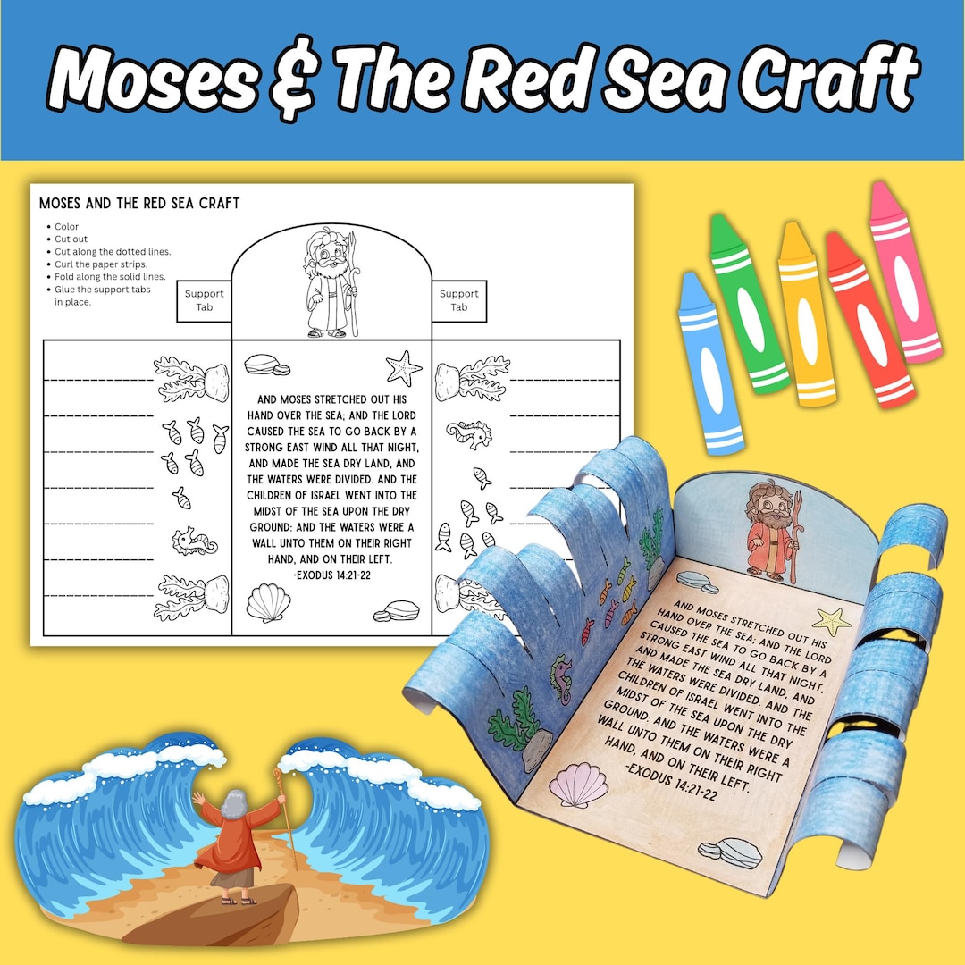 Moses Parting the Red Sea Printable Bible Story Craft for Kids Sunday ...