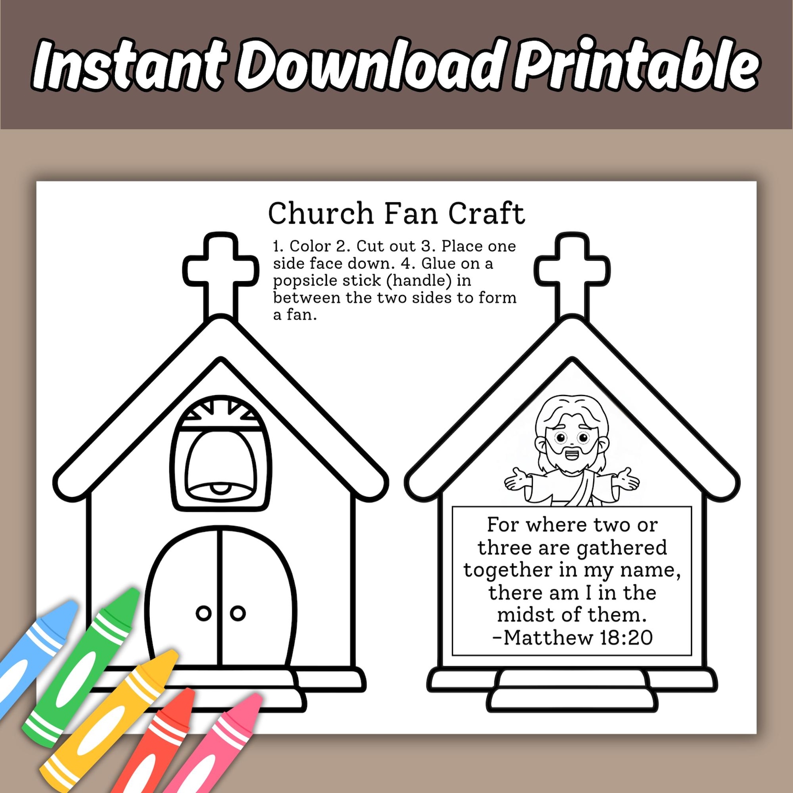 Church Fan Craft for Kids Sunday School Bible Lesson, Printable Color ...