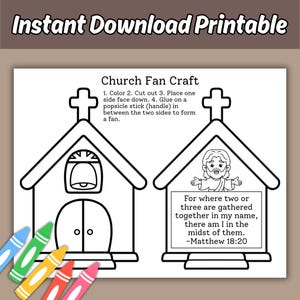 Church Fan Craft for Kids Sunday School Bible Lesson, Printable Color ...
