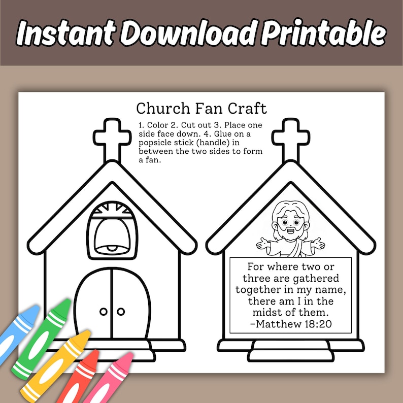 Church Fan Craft for Kids Sunday School Bible Lesson, Printable Color ...