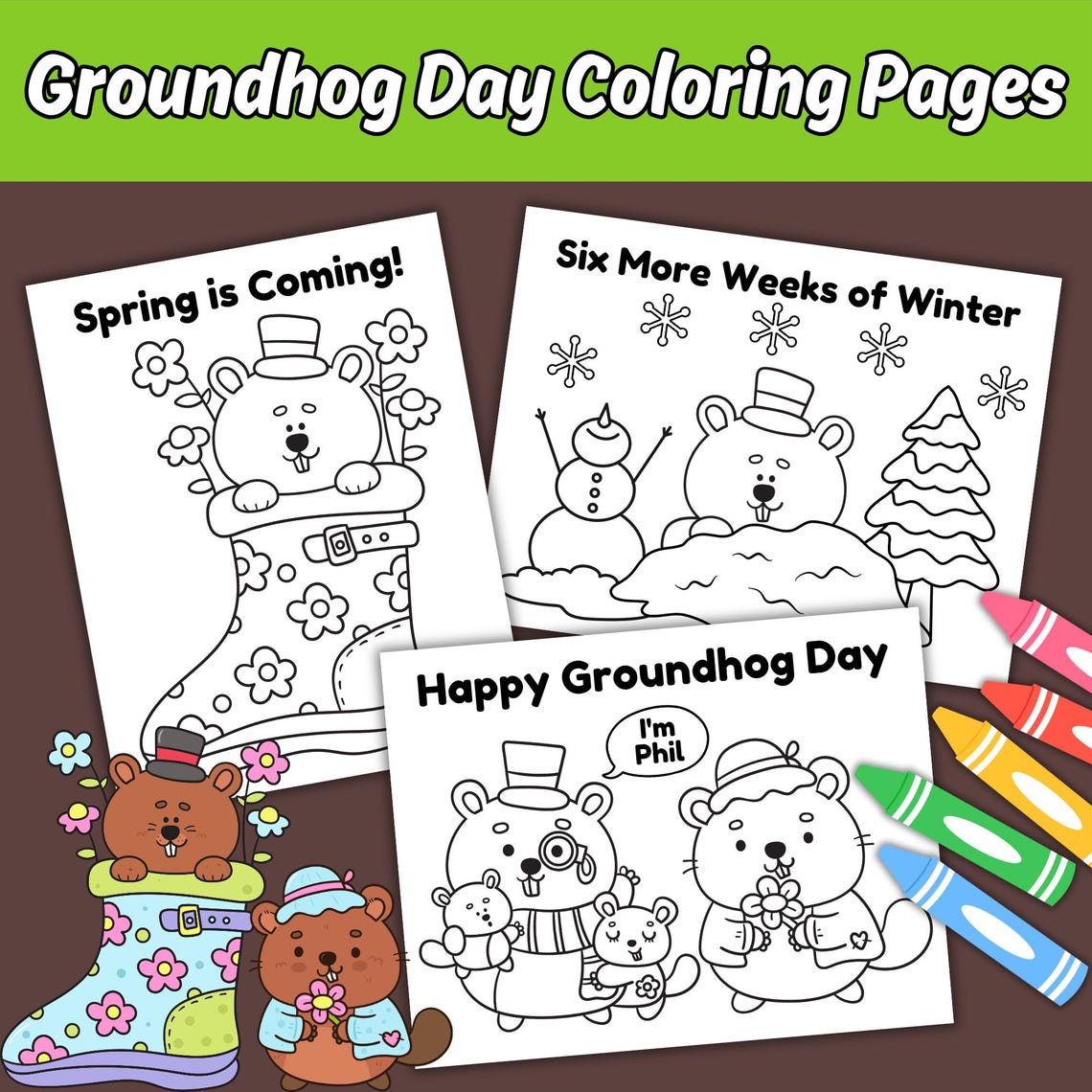 Groundhog Day Coloring Pages for Kids, Printable Groundhog Day Craft ...