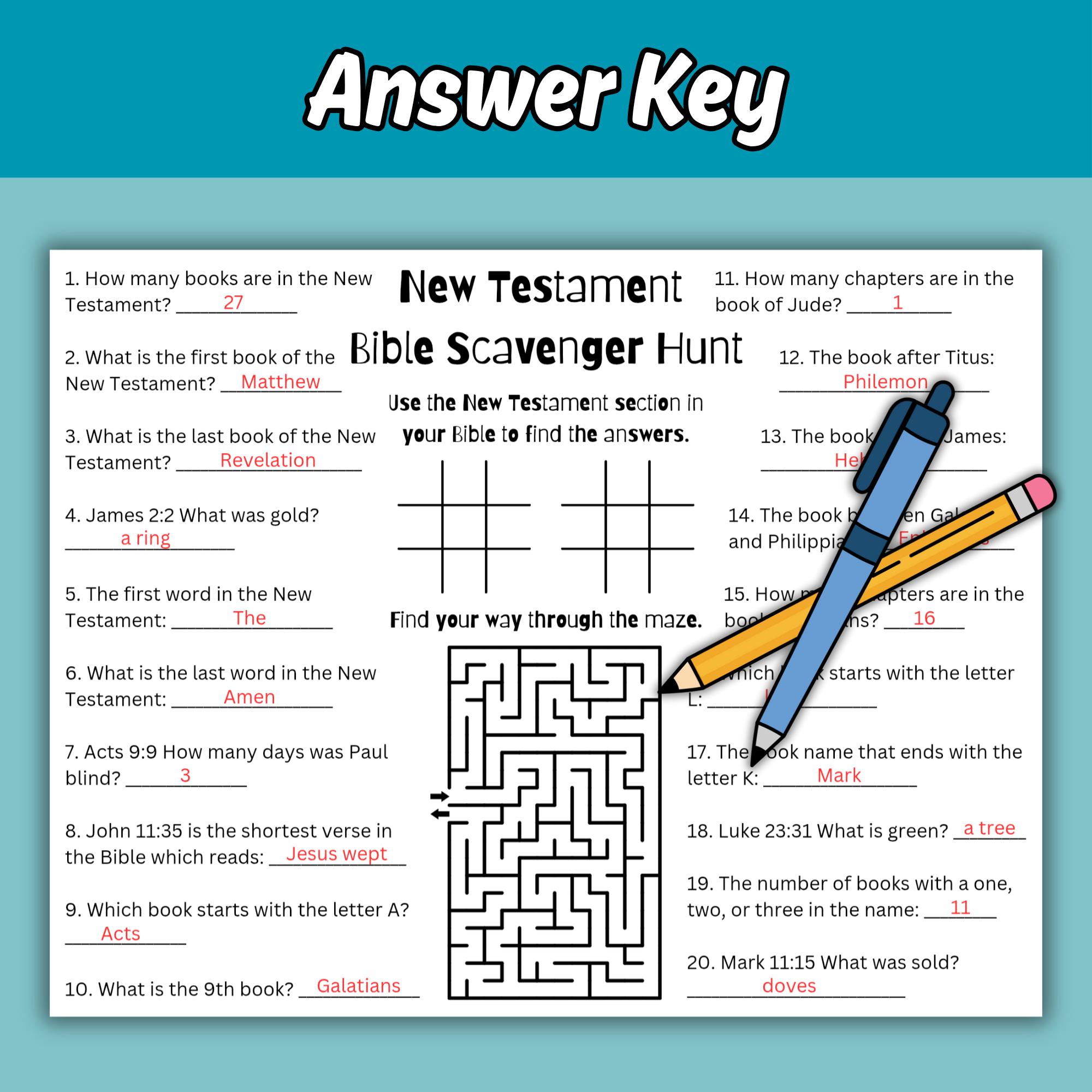 New Testament Books of the Bible Scavenger Hunt Activity Sheet Placemat ...