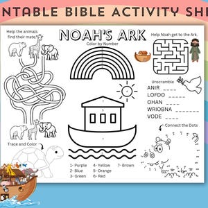 Noah's Ark Kids Printable Activity Sheet, Bible Story Coloring Activity ...