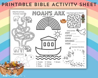 Noah's Ark Activity Placemat, Bible Story Coloring Placemat as Kids ...