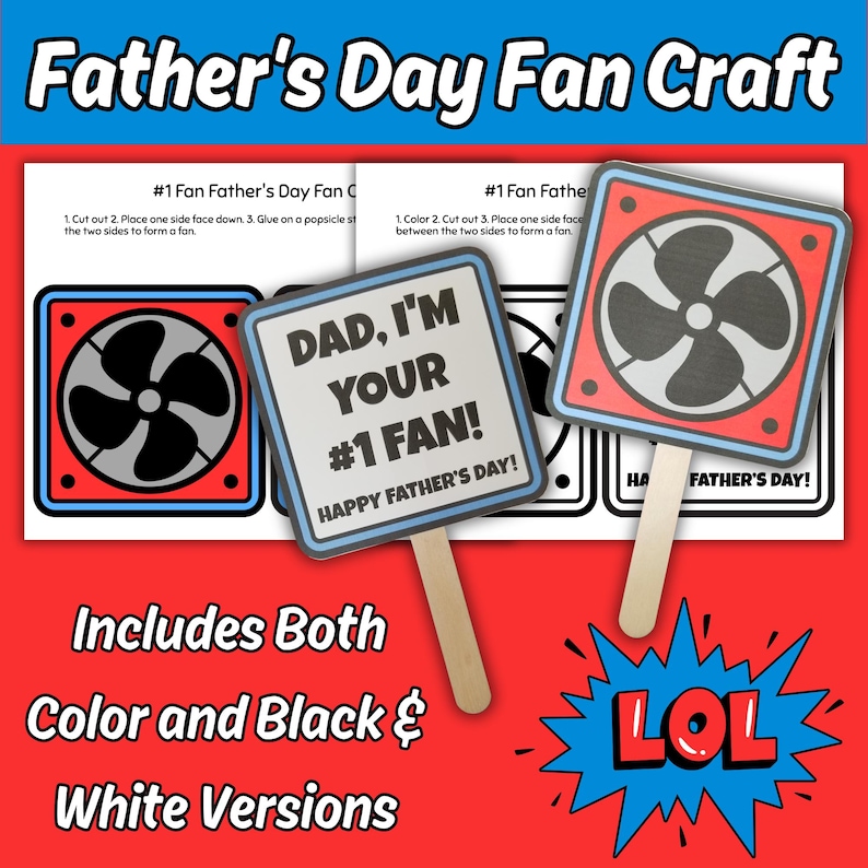 Number One Fan Father’s Day Fan Craft for Kids, Printable Paper Fan ...