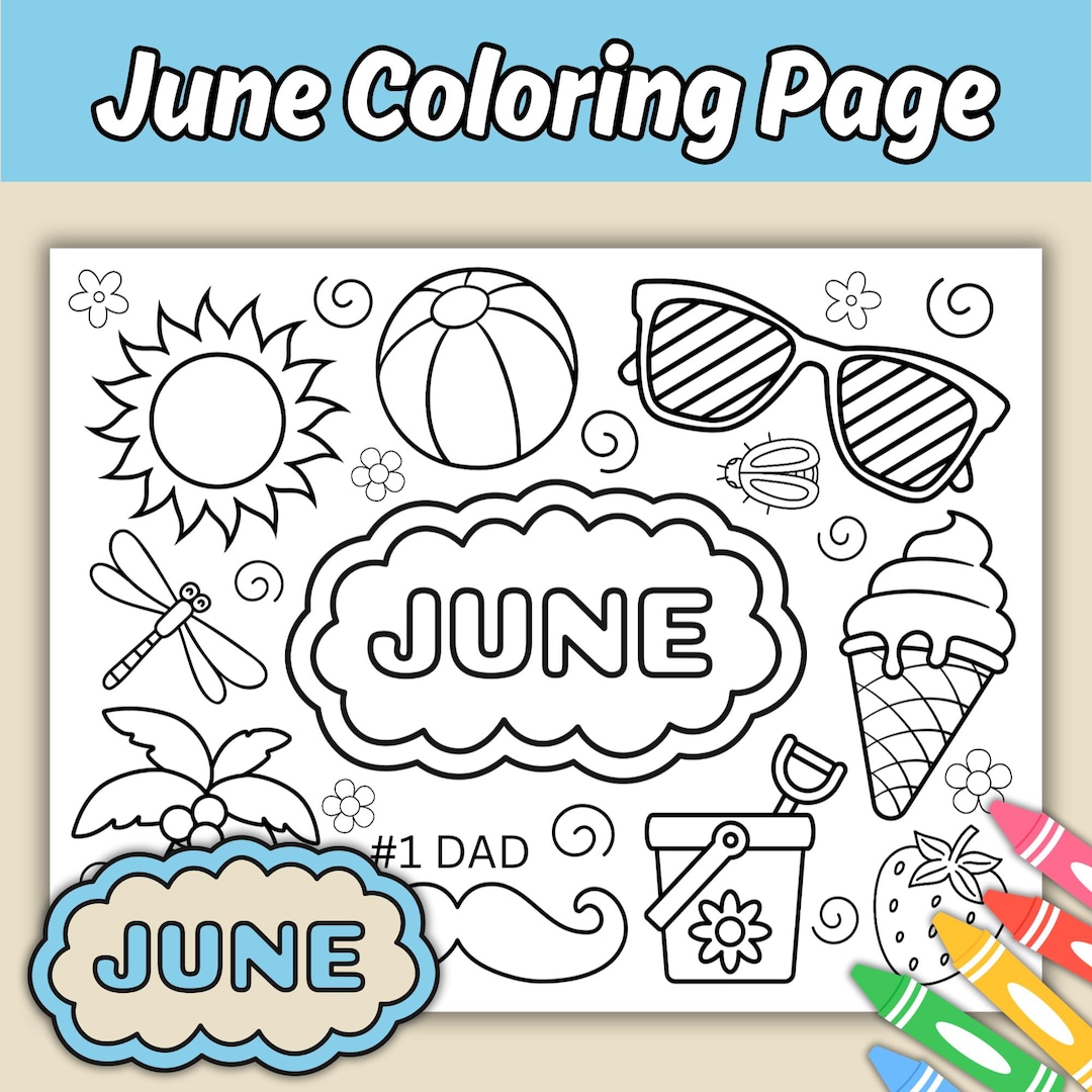 Month of June Printable Coloring Placemat Page for Kids Simple and Bold ...
