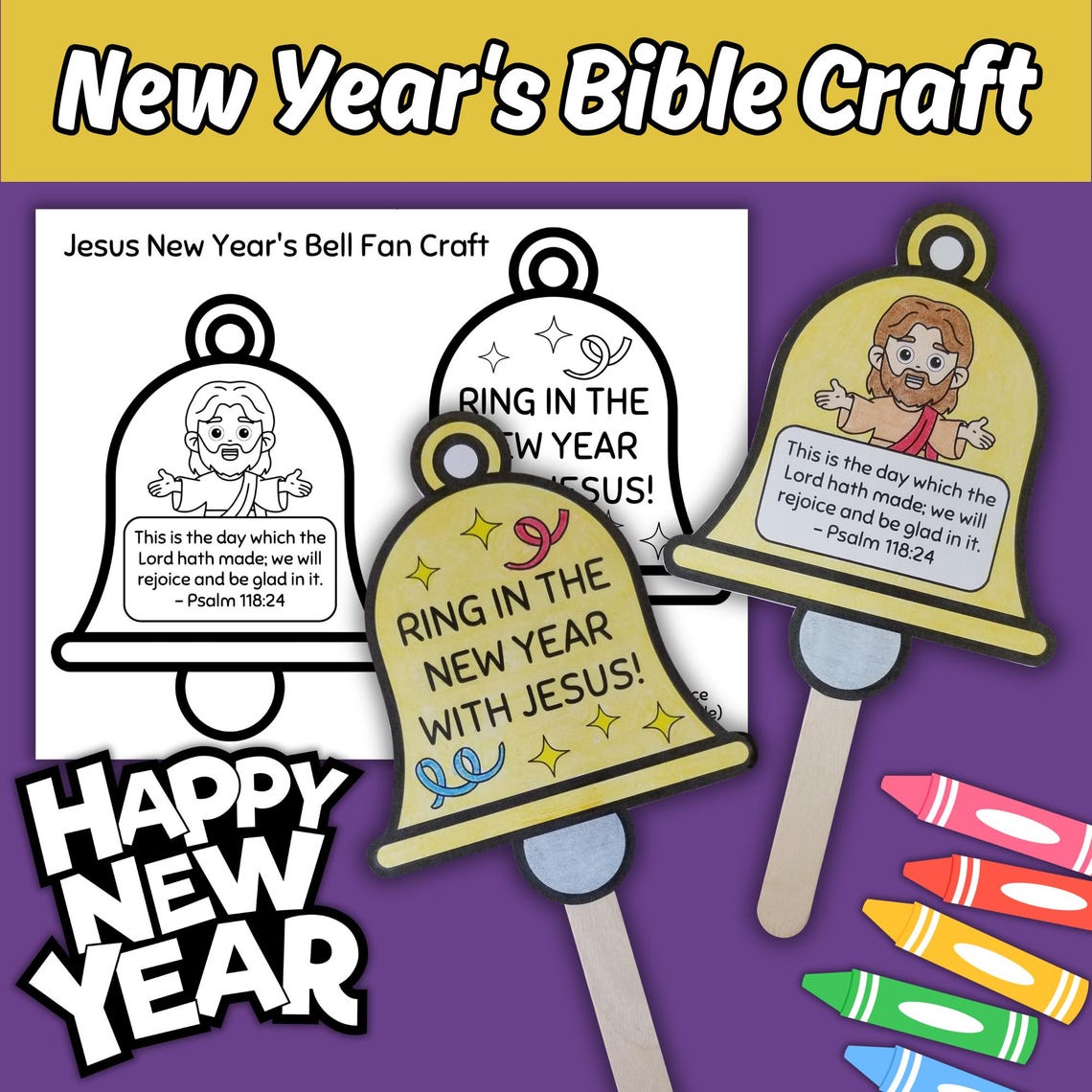 Jesus New Year's Bell Fan Craft for Kids Sunday School Bible Lesson ...