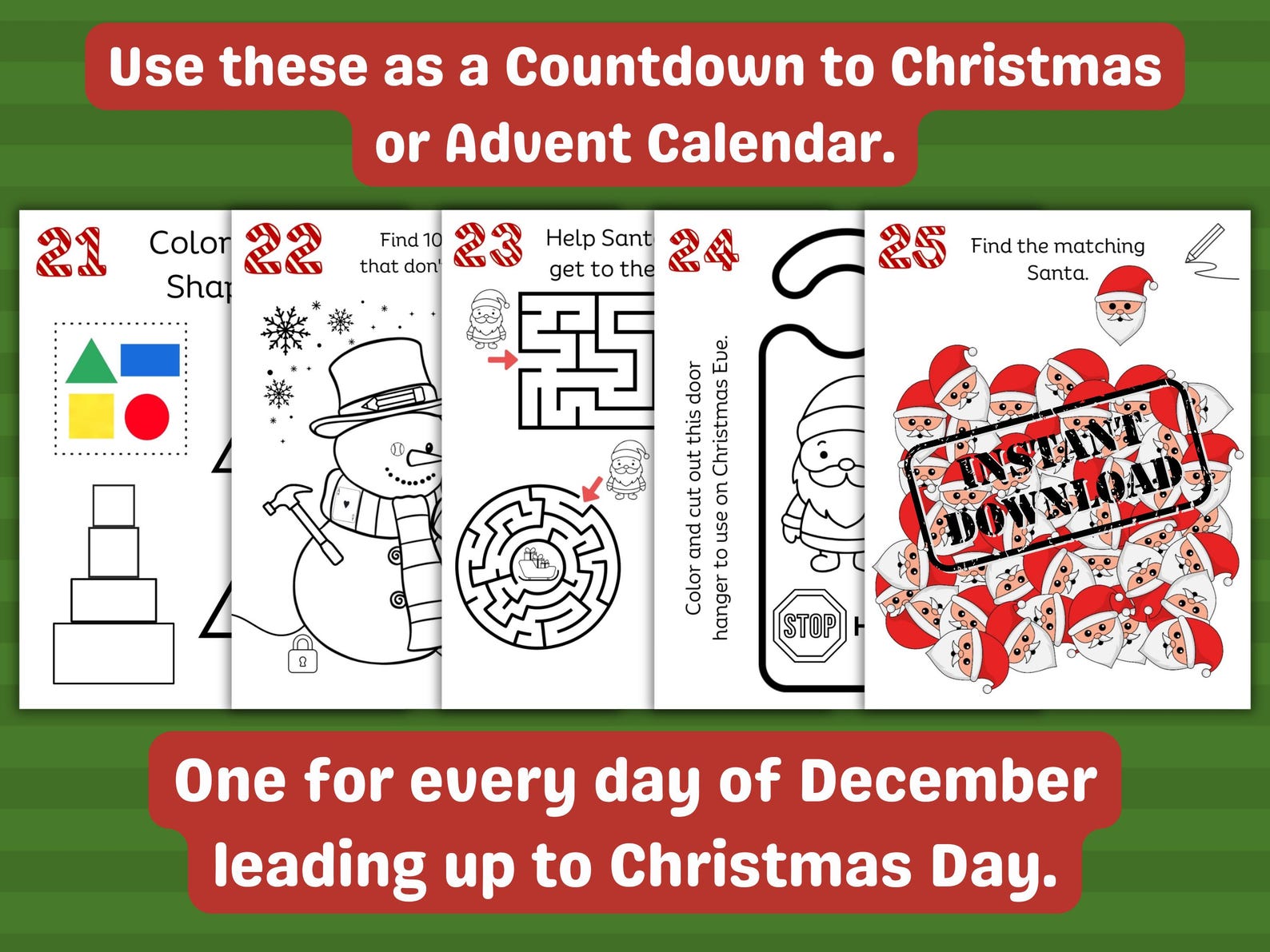 25 Christmas Activity Pages, Countdown to Christmas Activity Sheets ...
