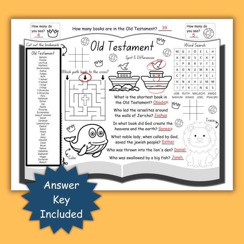 Old Testament Books of the Bible Kids Activity Sheet, Bible Coloring ...