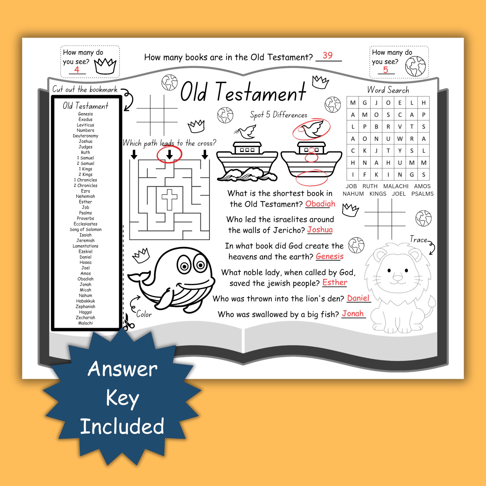 Old Testament Books of the Bible Kids Activity Sheet, Bible Coloring ...