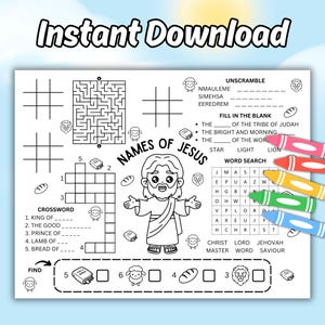 Names of Jesus Kids Activity Sheet, Bible Coloring Activity Page, Jesus ...