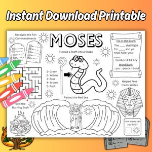 Moses Kids Activity Sheet, Bible Story Coloring Activity Page, Moses ...