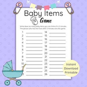 Name the Baby Items Baby Shower Party Game, Printable Gender-neutral ...