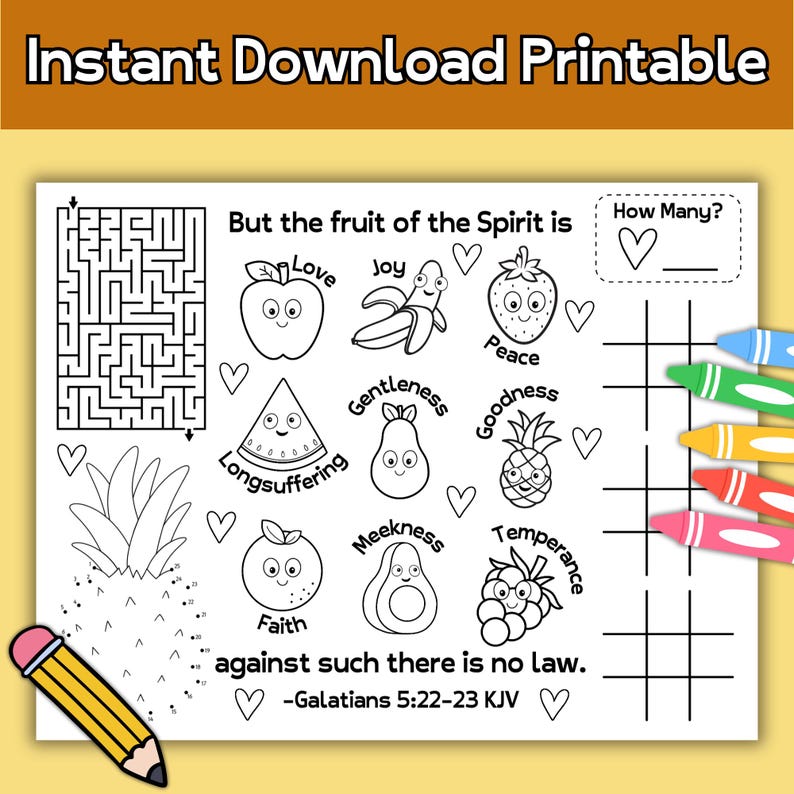 Fruit of the Spirit Coloring Activity Placemat Printable for Kids ...