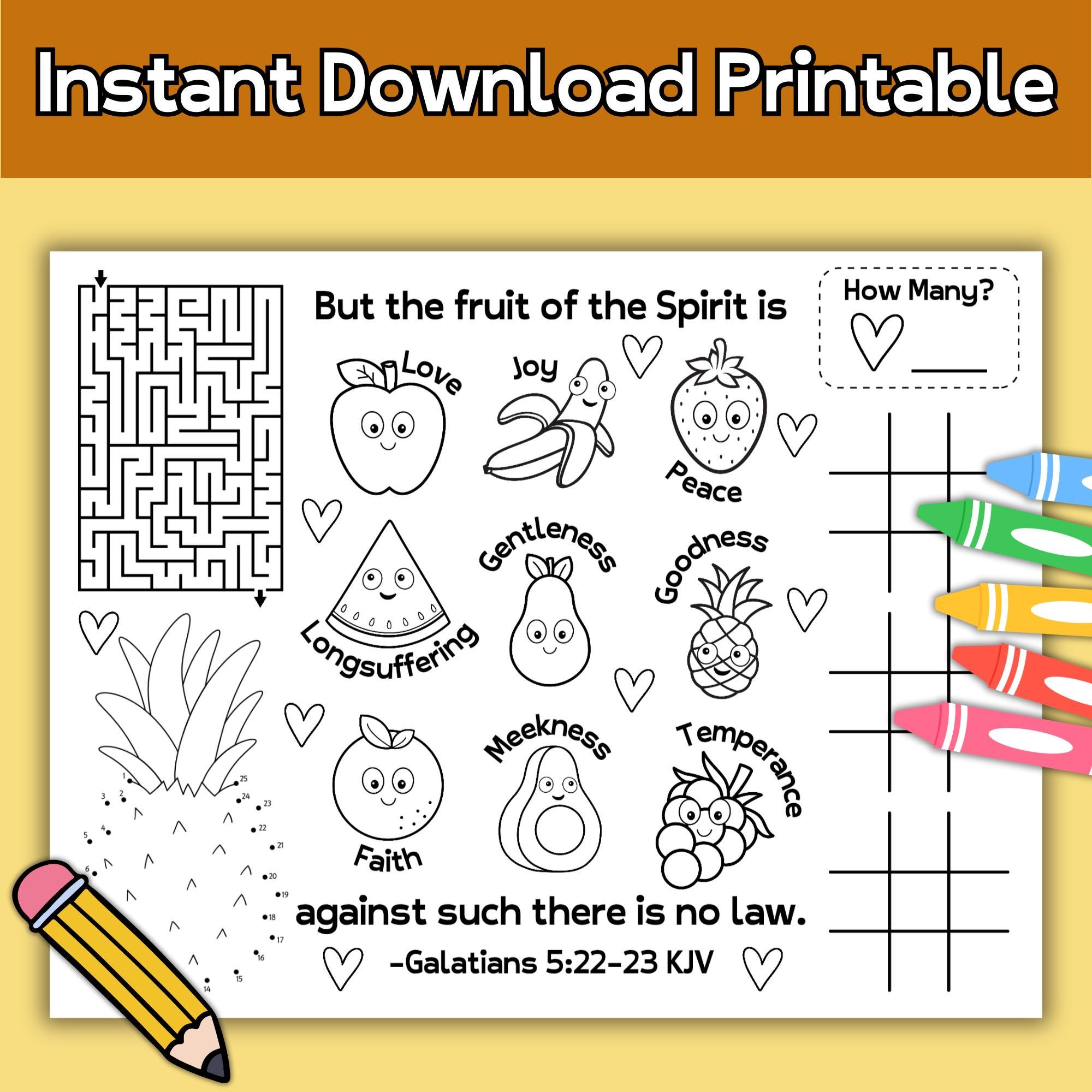 Fruit of the Spirit Coloring Activity Placemat Printable for Kids ...
