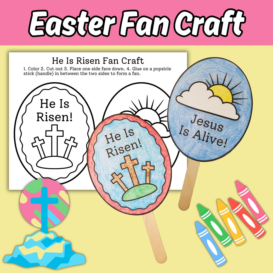 He is Risen Easter Fan Craft for Kids Sunday School Bible Lesson the ...