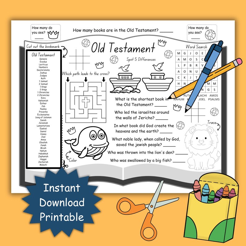 Old Testament Books of the Bible Kids Activity Sheet, Bible Coloring ...