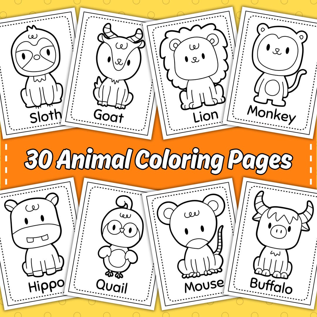 Animal Coloring Pages for Kids, 30 Page Animal-themed Printable ...