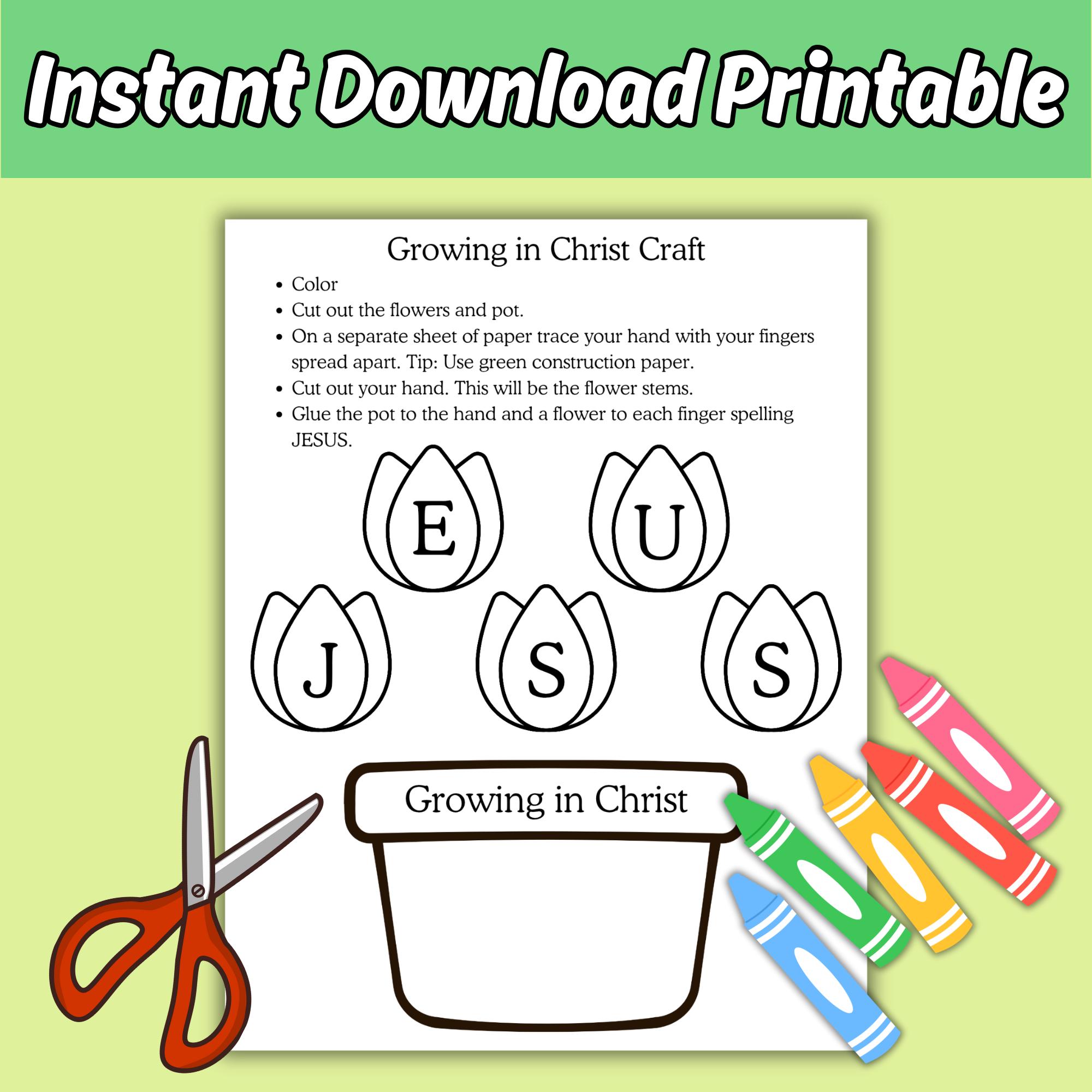 Growing in Christ Jesus Flower Craft Printable Activity for Kids Sunday ...