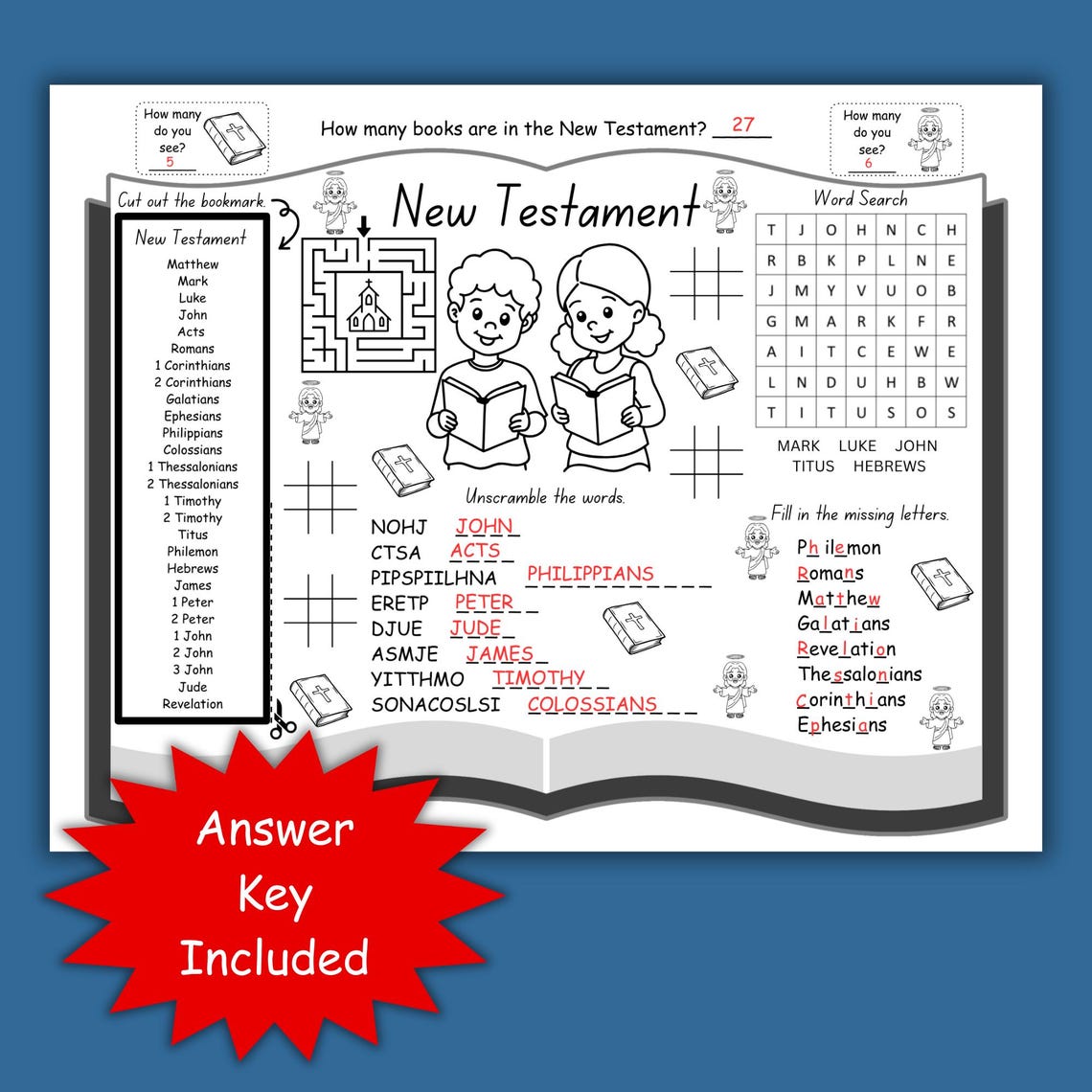 New Testament Books of the Bible Kids Activity Worksheet Printable ...