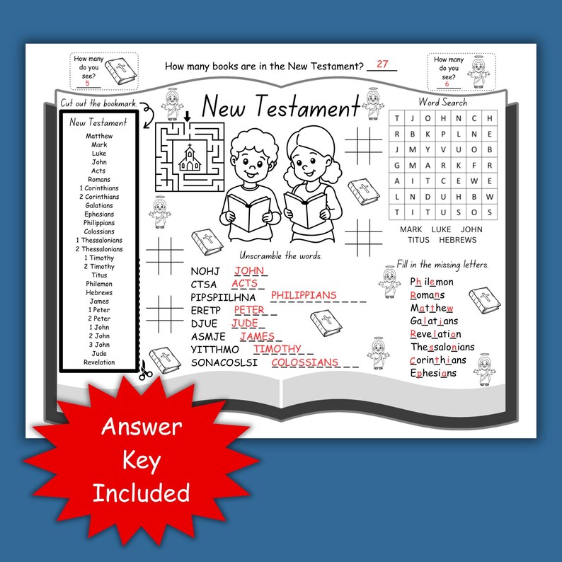 New Testament Books of the Bible Kids Activity Worksheet Printable ...