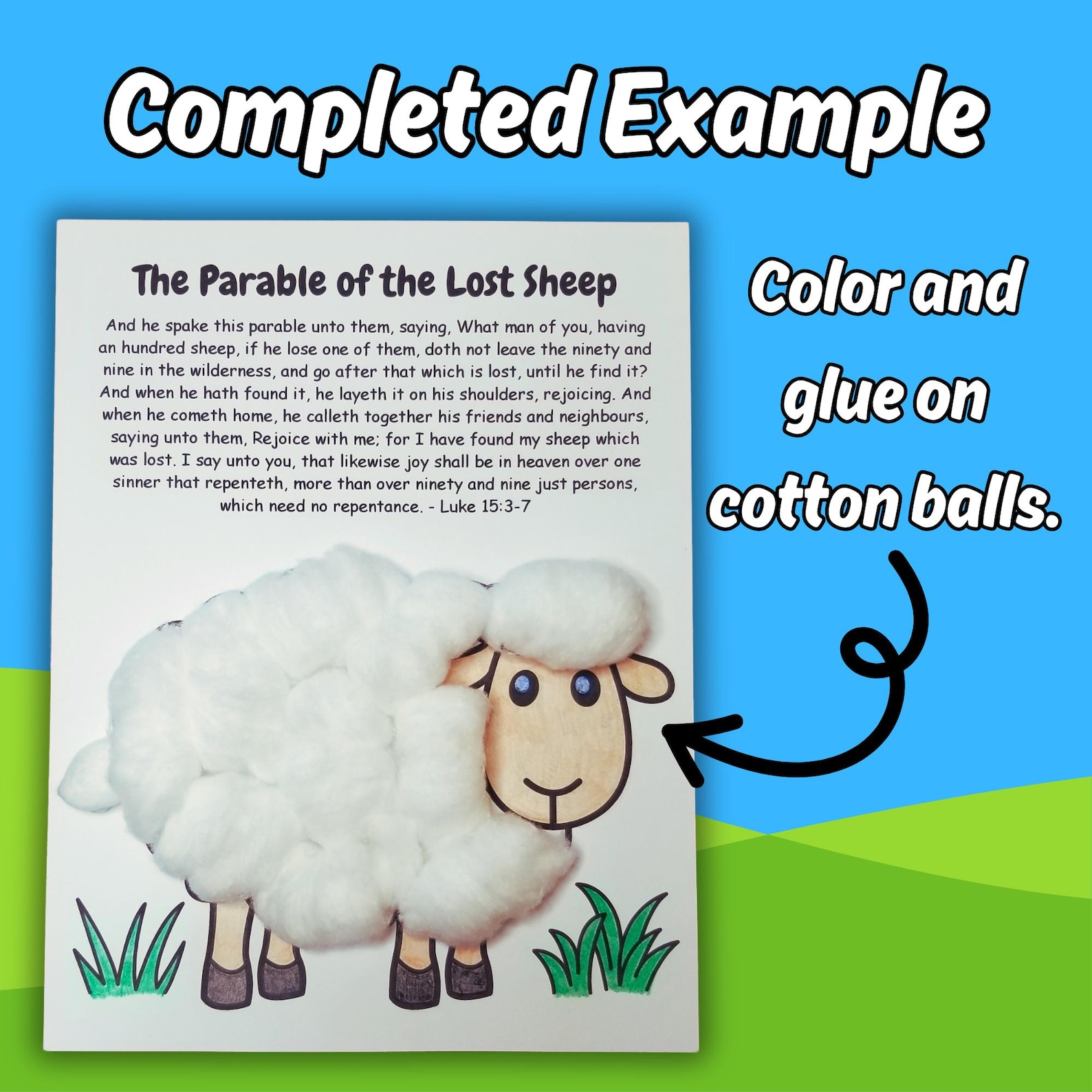 The Parable of the Lost Sheep Bible Story Cotton Ball Craft Printable ...