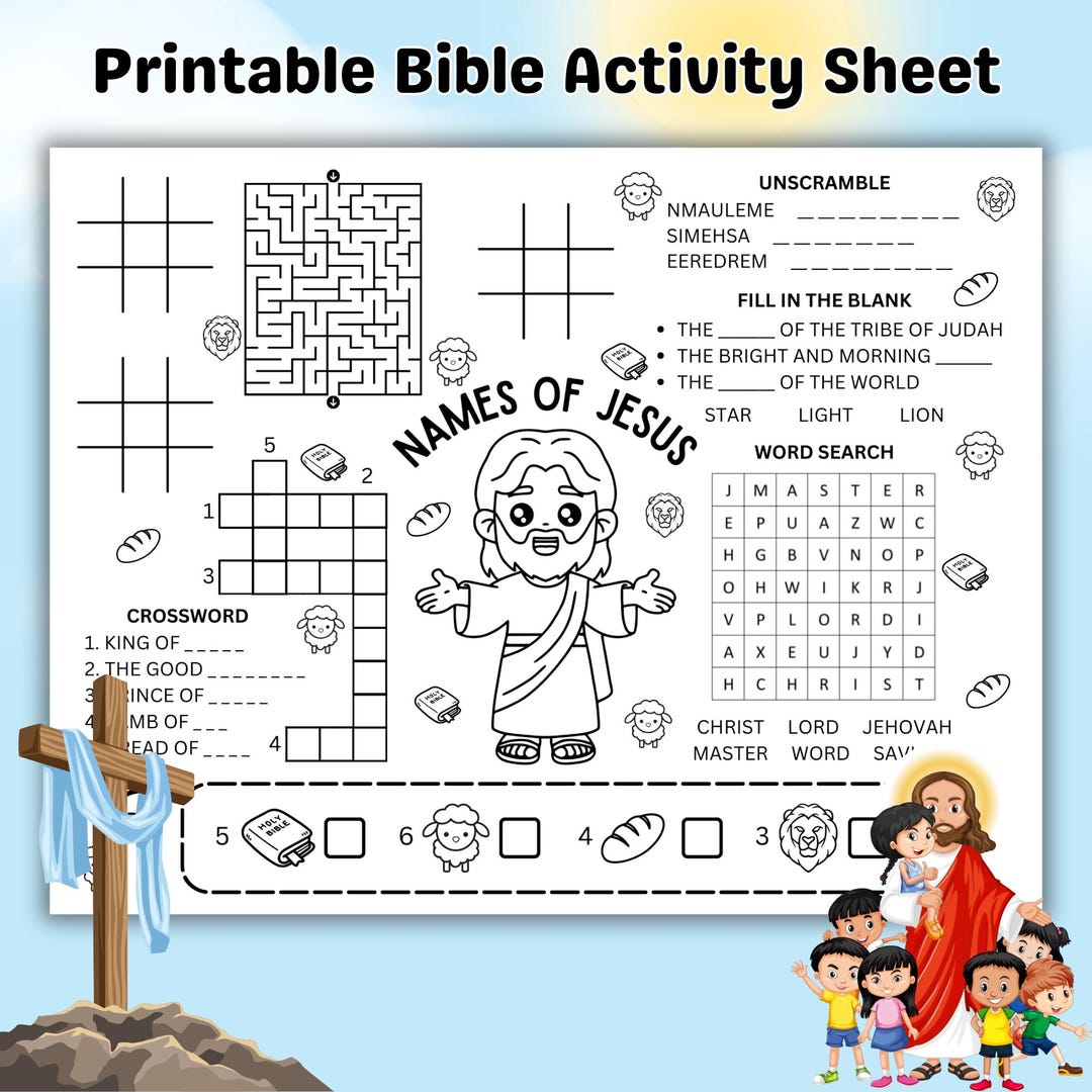 Names of Jesus Kids Activity Sheet, Bible Coloring Activity Page, Jesus ...