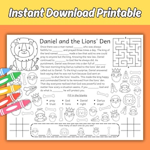 Daniel and the Lions' Den Bible Story Printable Activity Placemat ...